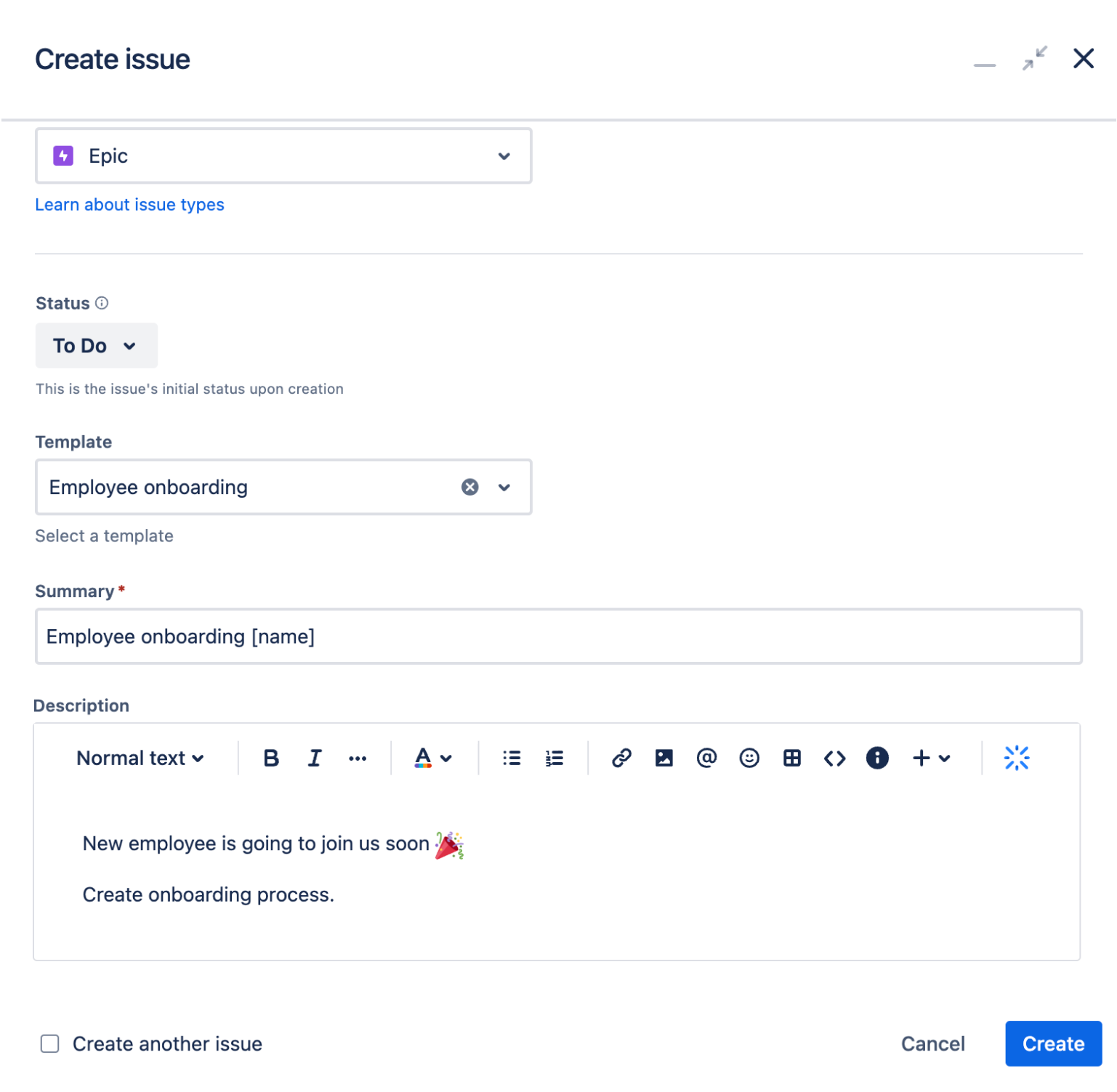 New employee onboarding use case: use issue templa... - Atlassian Community
